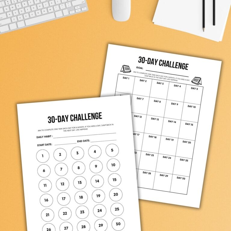 Free Printable 30 Day Challenge Template 70 Ideas
