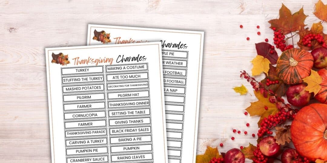 Free Printable Thanksgiving Charades Game
