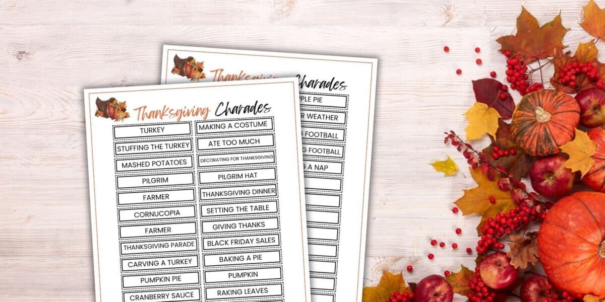 Free Printable Thanksgiving Charades Game
