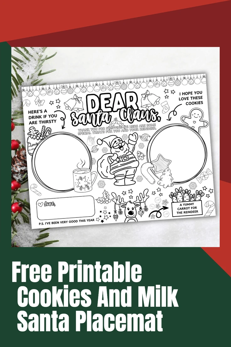 Free Printable Cookies And Milk Santa Placemat