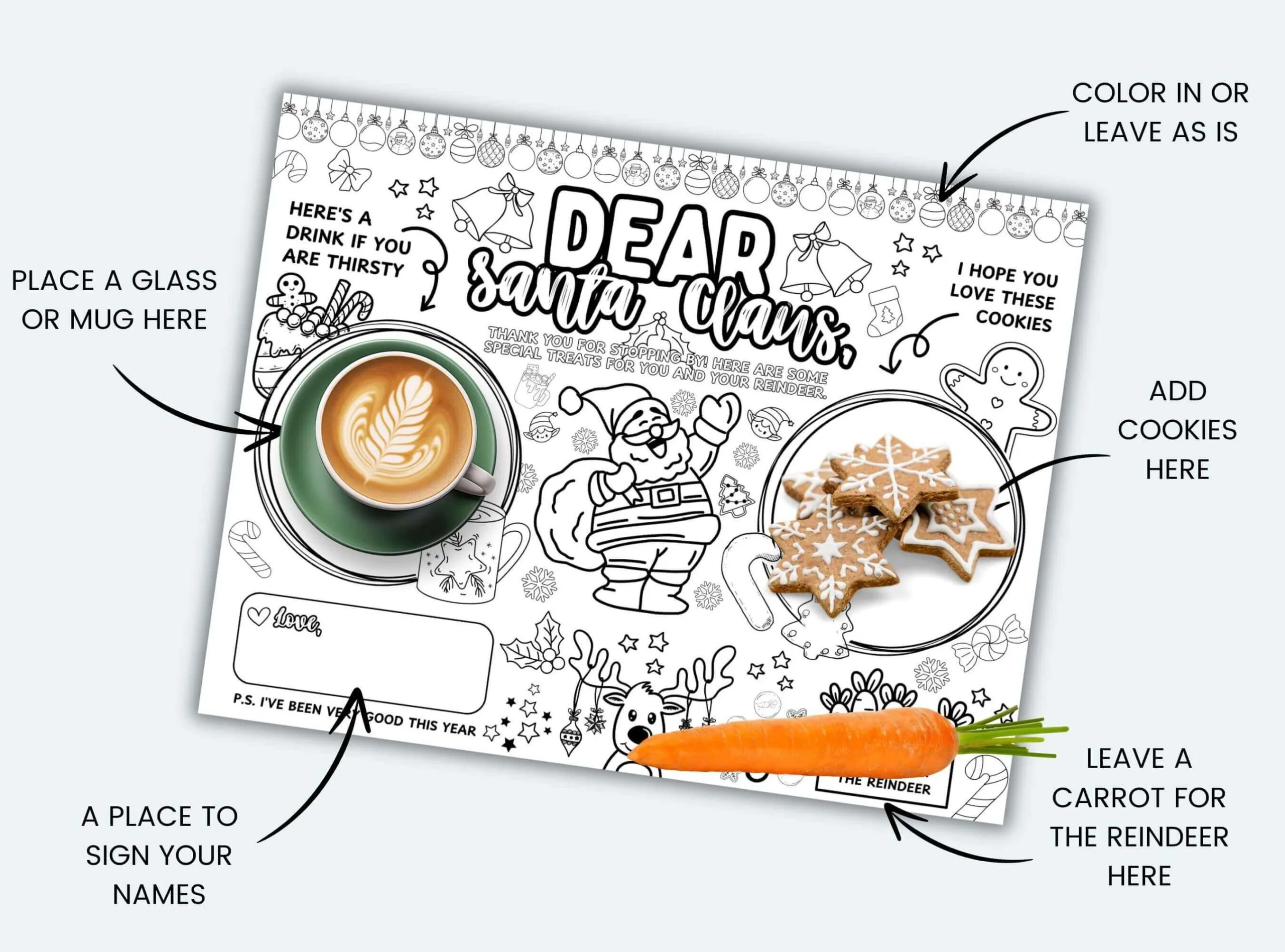 Free Printable Cookies And Milk Santa Placemat