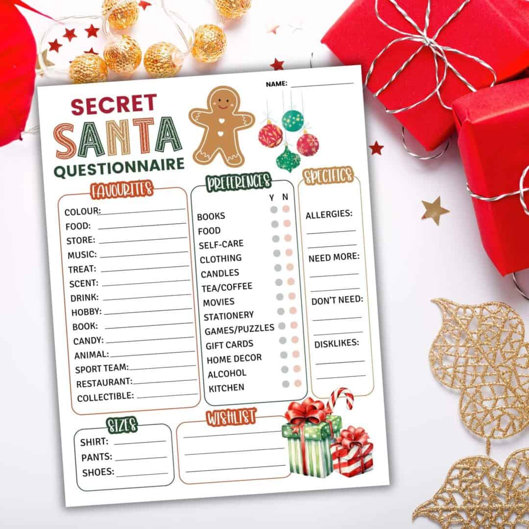 Free Printable Secret Santa Questionnaire