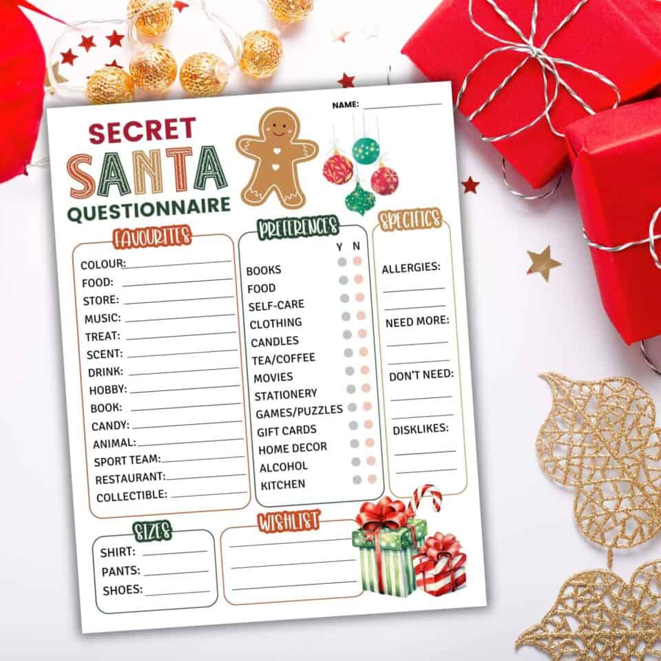 Free Printable Secret Santa Questionnaire
